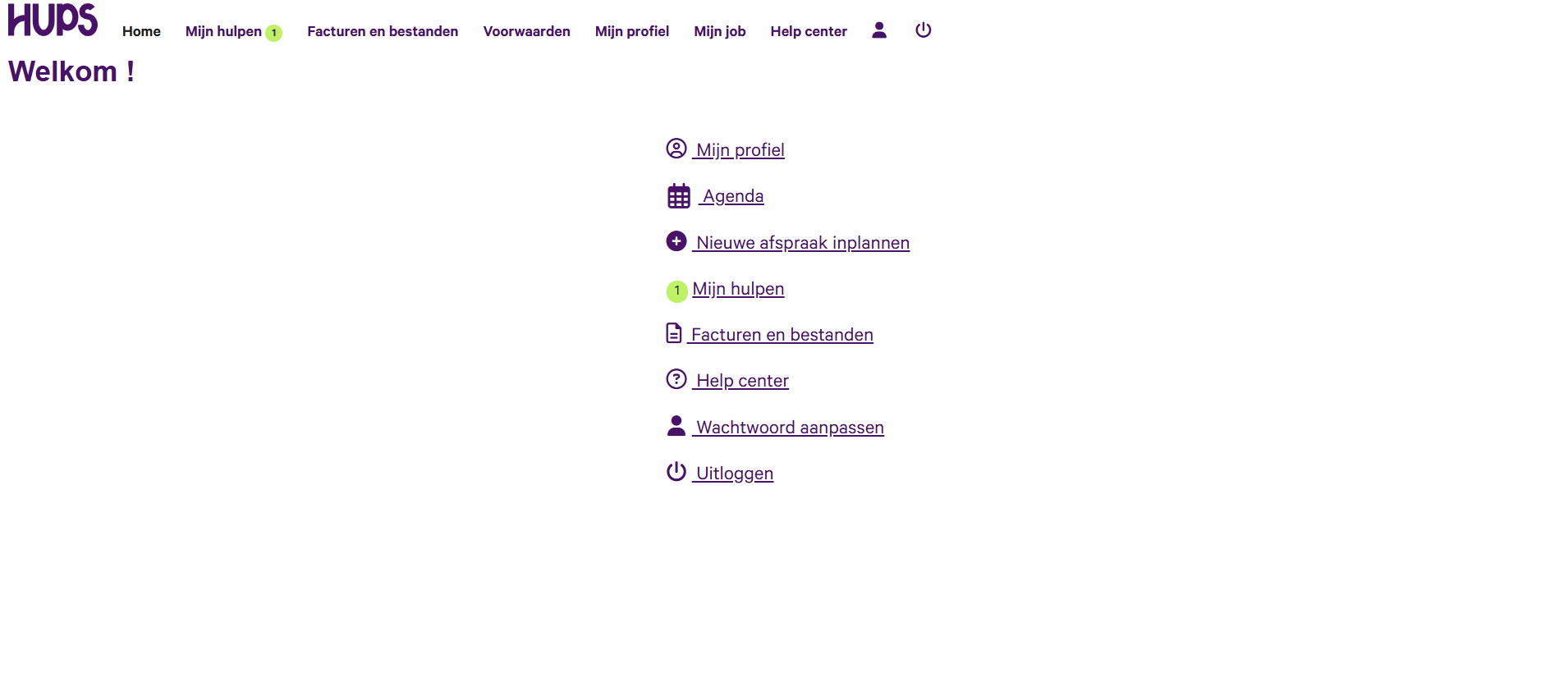 Uitleg menu Mijn Hups